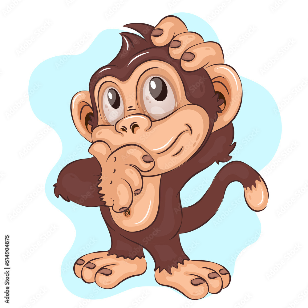 Pensive Cartoon Monkey. A cute illustration of a thinking cartoon ...