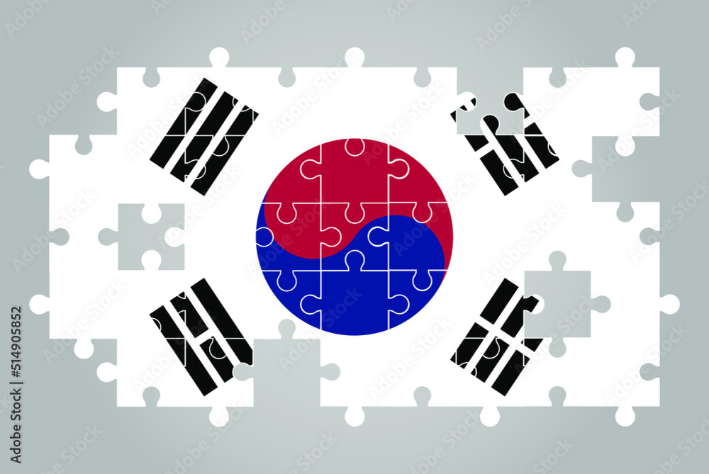 South Korea flag shape of jigsaw puzzle vector, puzzle map, South Korea ...