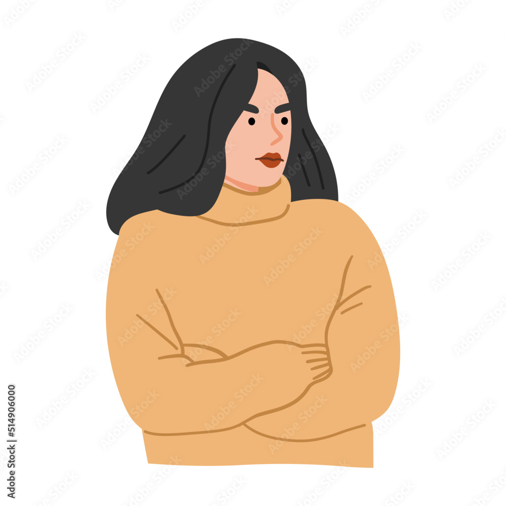 Female character with arms crossed on chest. Vector hand drawn ...
