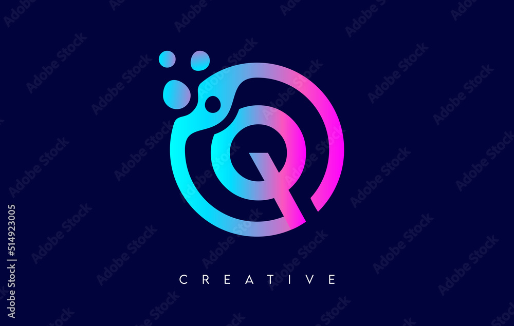 Letter Q Logo with Dots and Bubbles inside a Circular Shape in Purple ...
