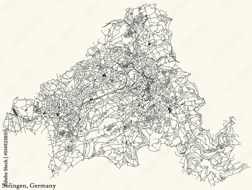 Detailed navigation black lines urban street roads map of the German ...