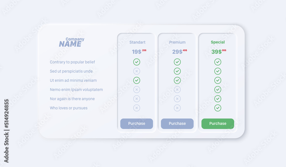 Product price table design with 3 types of subscription plans ...