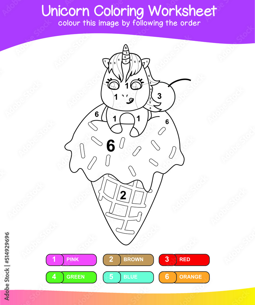 Unicorn coloring worksheet page. Coloring worksheet for preschool ...