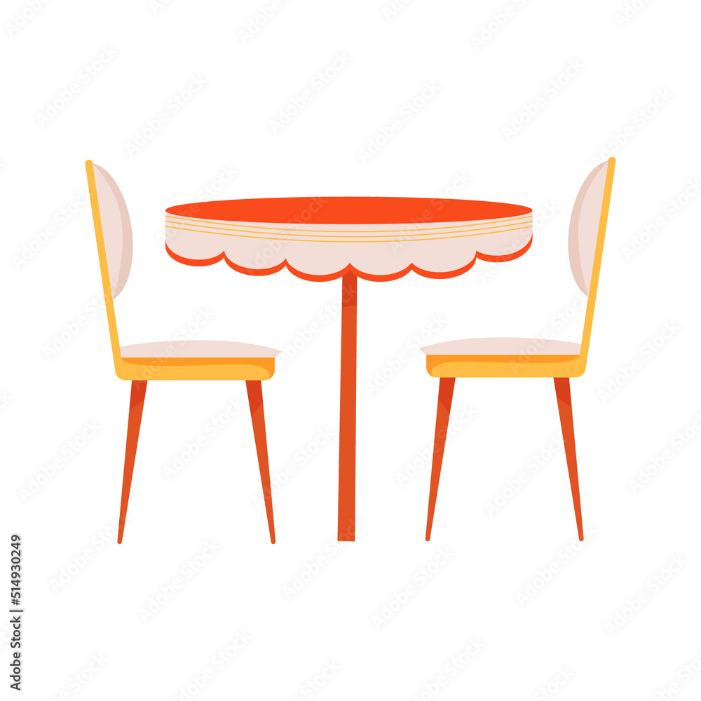 Dining table with upholstered chairs semi flat color vector object ...