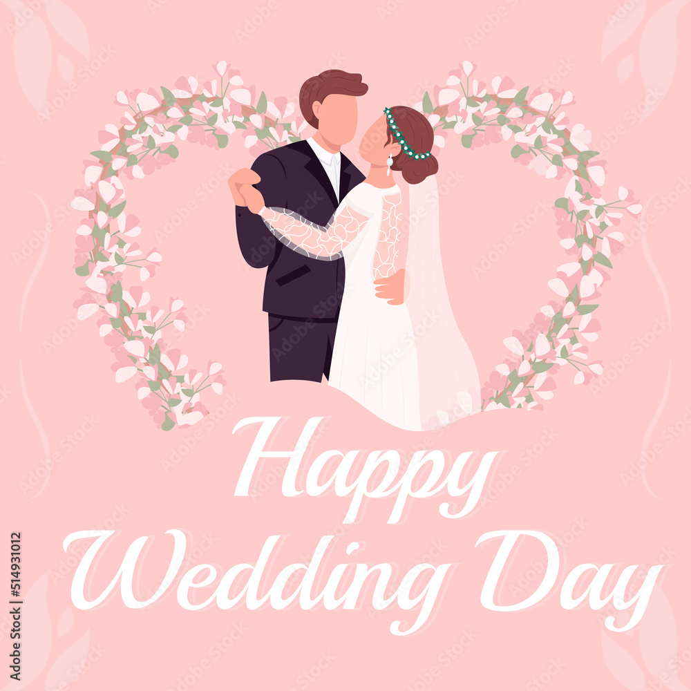 Happy wedding day greeting card template. Congratulating newlyweds ...