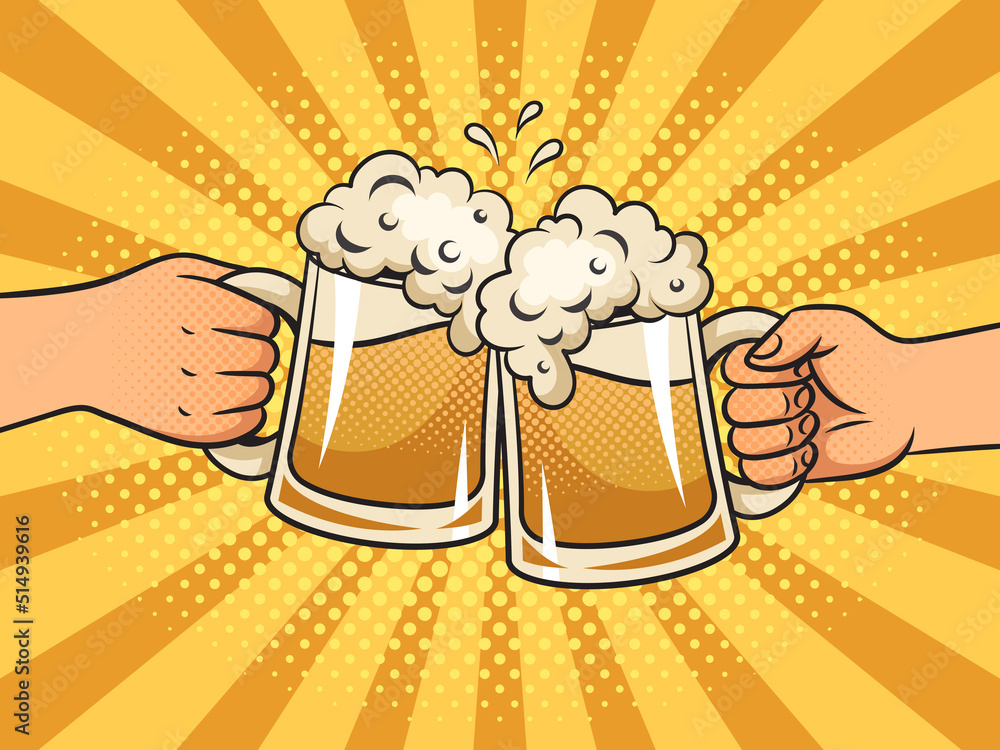 Friends beer party cheers drinking alcohol pop art retro raster ...