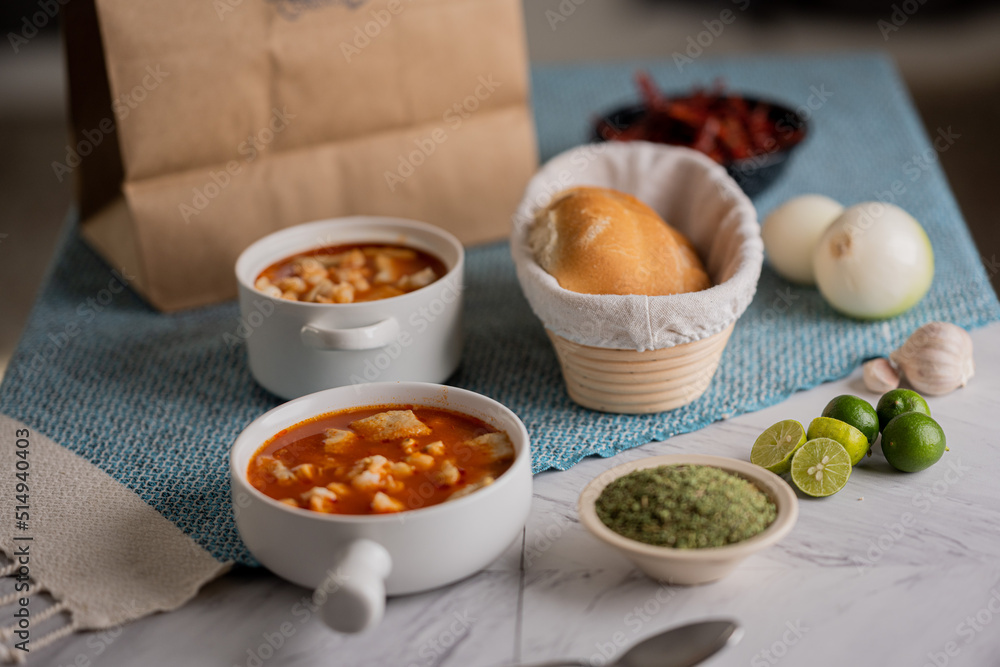 Plato de menudo con pan Stock Photo | Adobe Stock