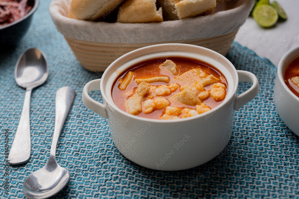 Plato de menudo con pan Stock Photo | Adobe Stock