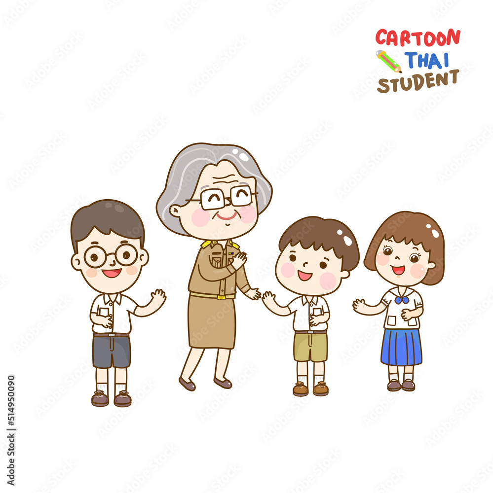 Cartoon Cute Thai Students Character. Stock Vector | Adobe Stock