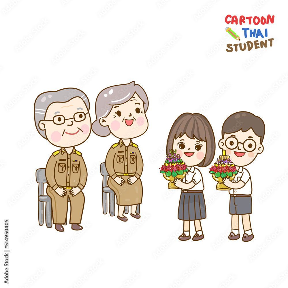 Cartoon Cute Thai Students Character. Stock Vector | Adobe Stock