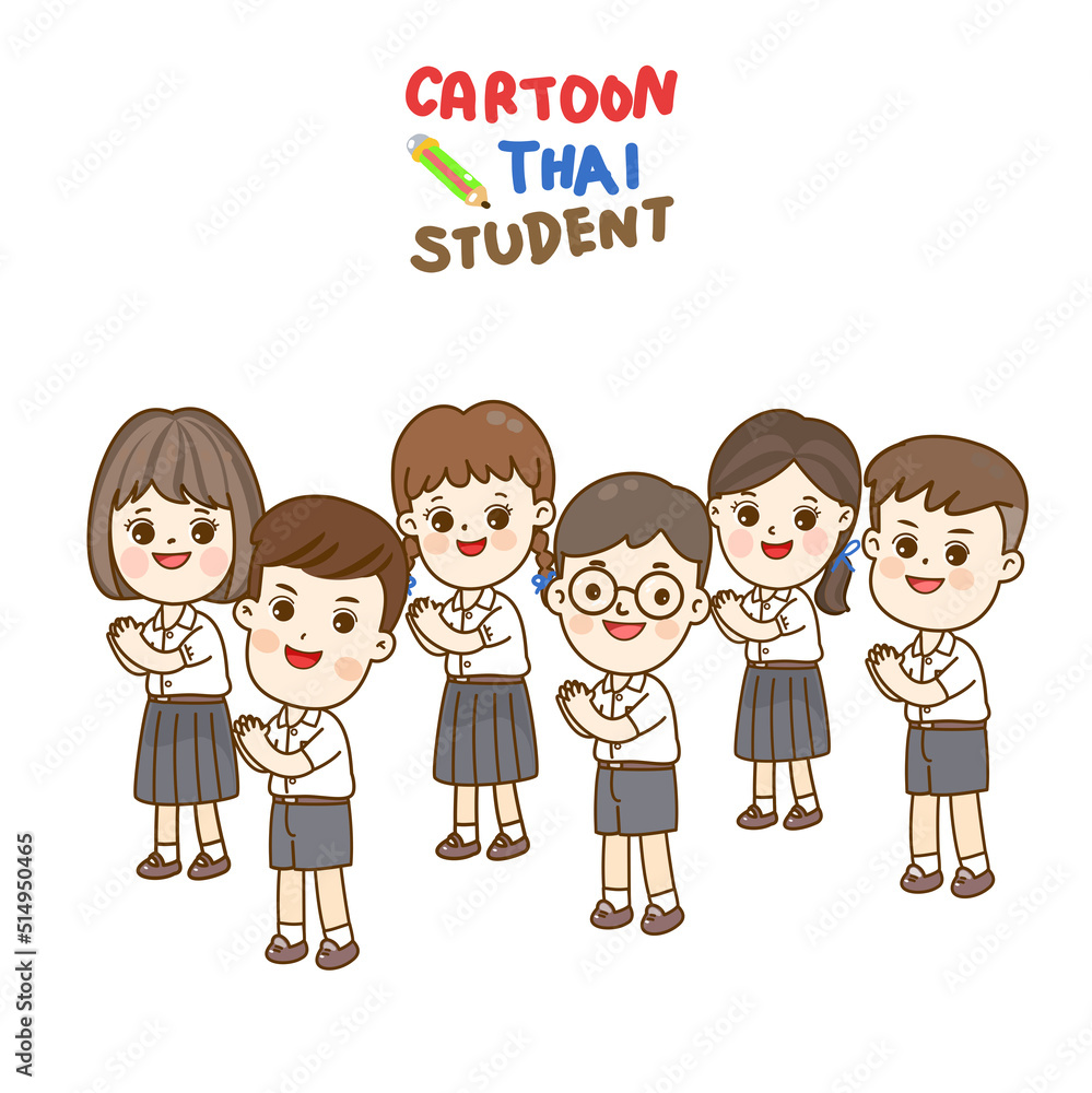 Cartoon Cute Thai Students Character. Stock Vector | Adobe Stock