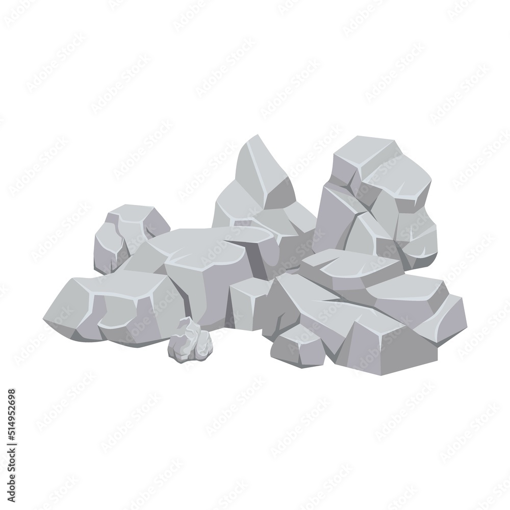 Piece of rock. Heap of stone rock isolated on white. Piles of grey ...