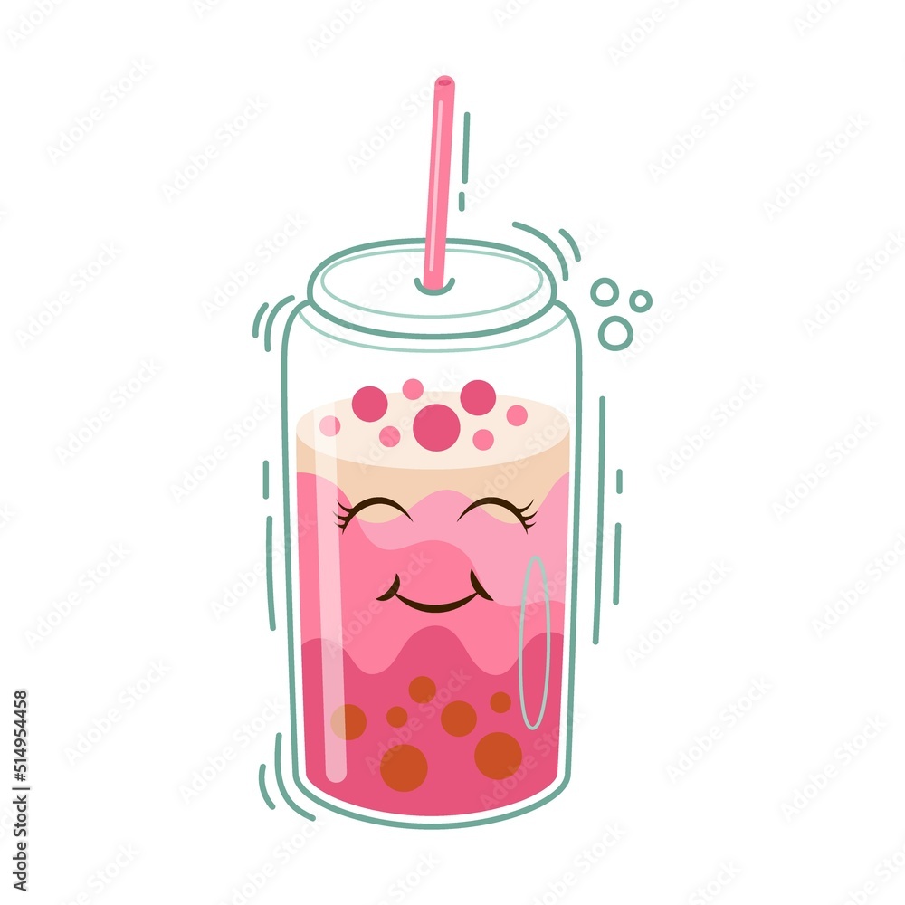 Cute bubble tea cartoon character vector illustration. Comic plastic ...