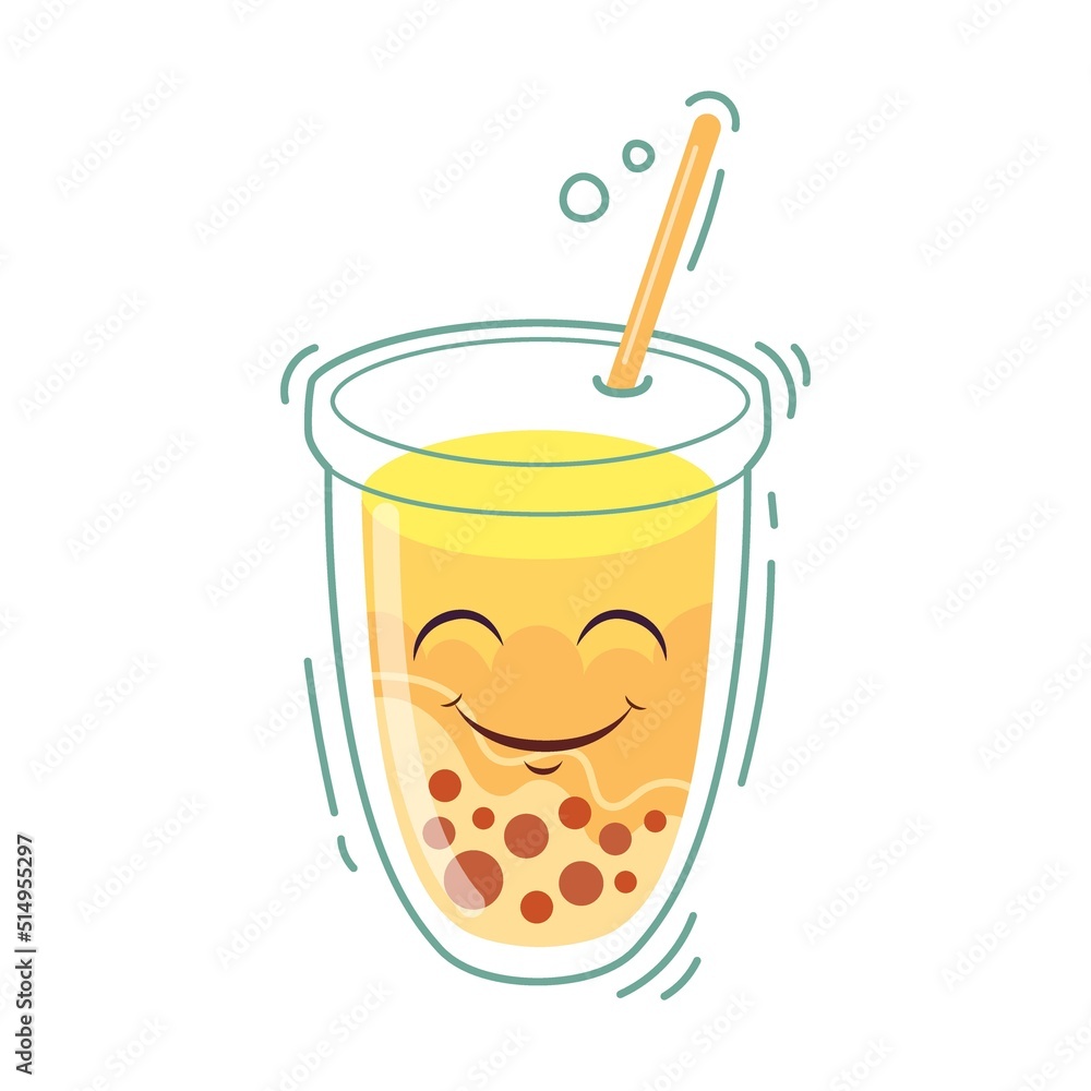 Cute tea cartoon character vector illustration. Comic plastic cup with ...