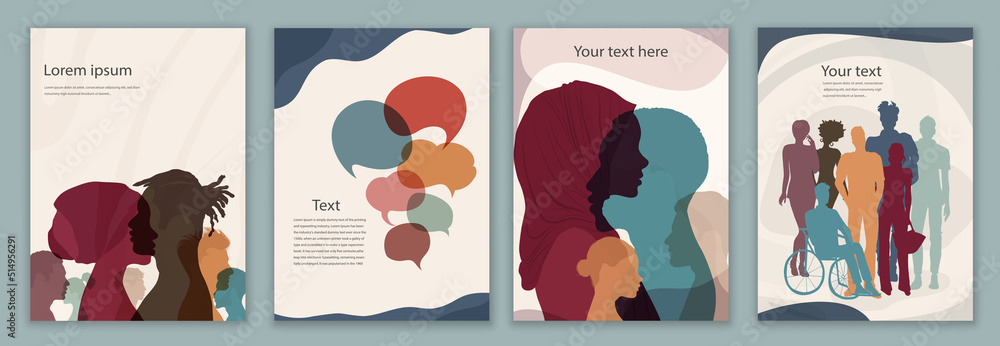 Silhouette group multicultural men and women of diverse cultures ...