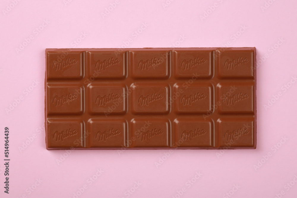 Milka chocolate bar on pink background Stock Photo | Adobe Stock