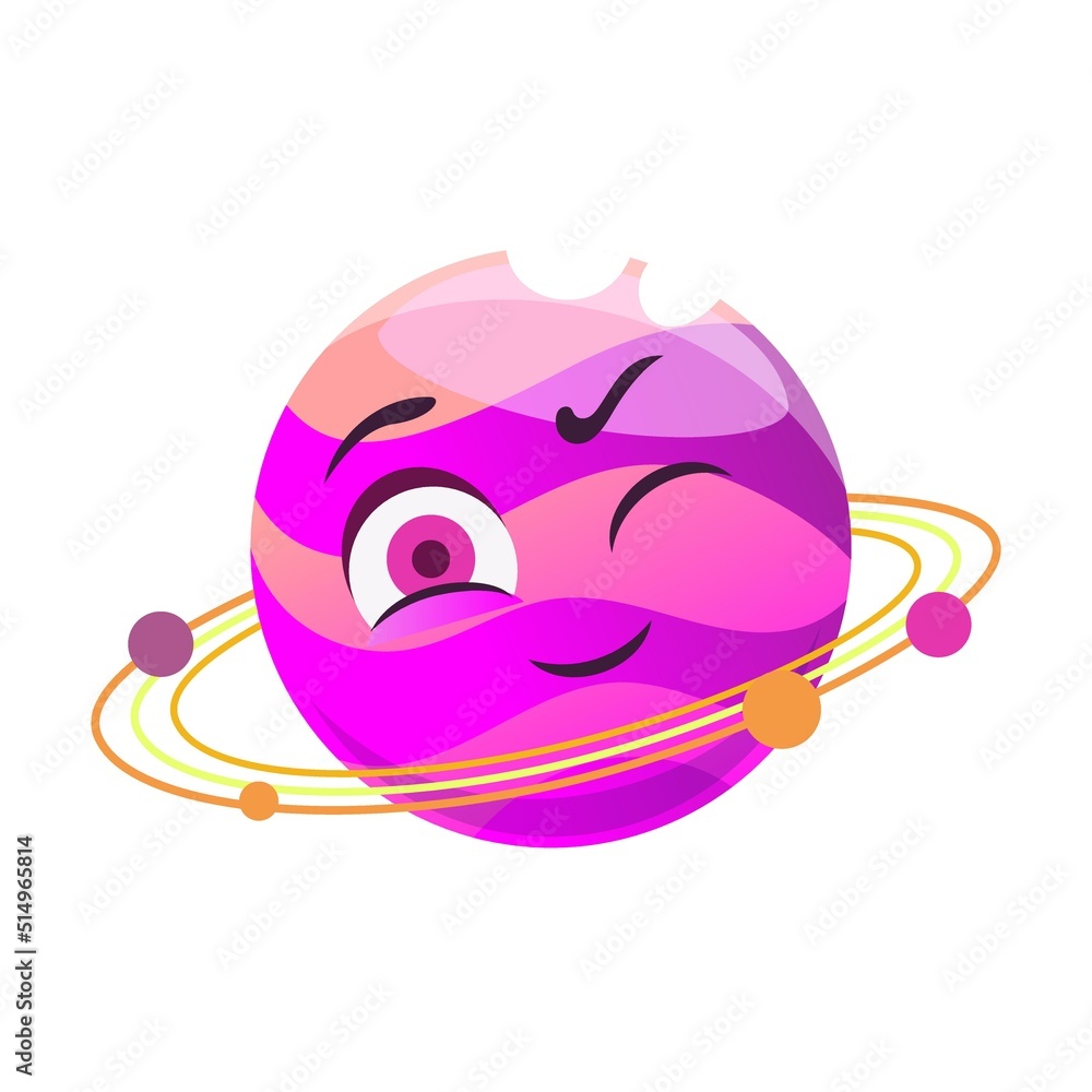 Planet with faces vector cartoon illustration. Fantasy planet ...
