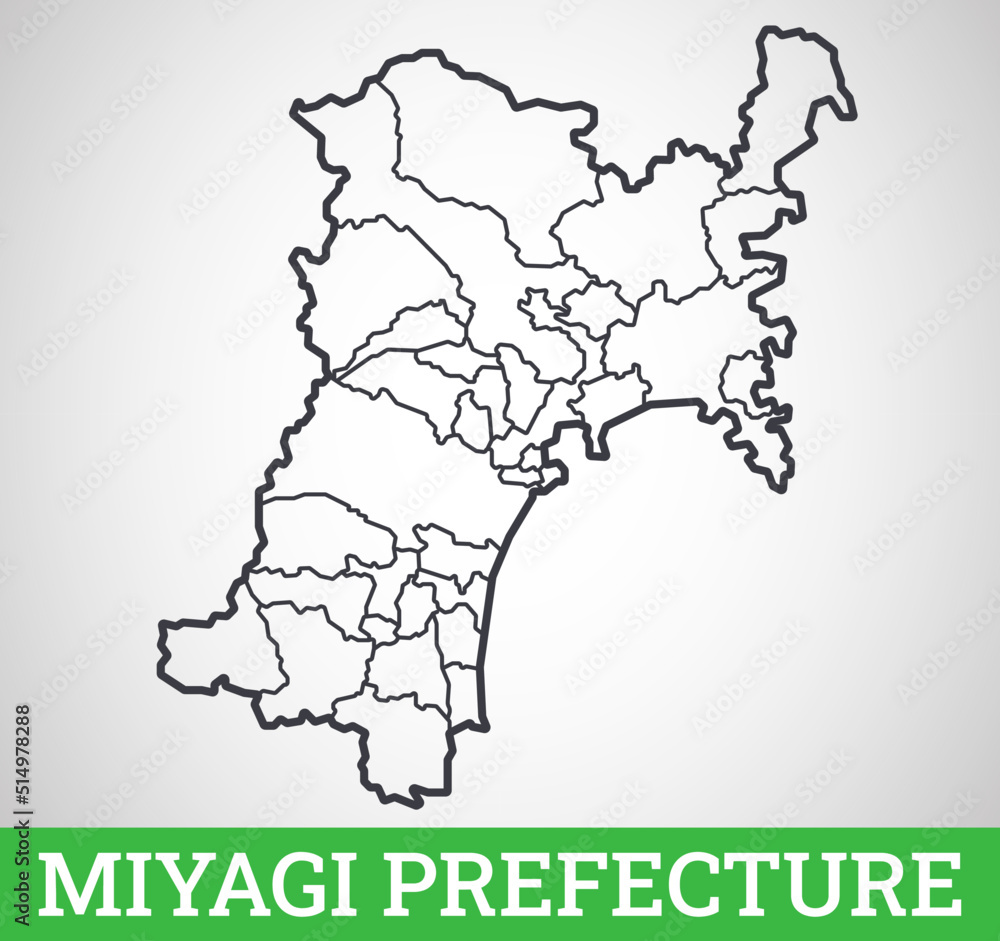 Simple outline map of Miyagi Prefecture, Japan. Vector graphic ...