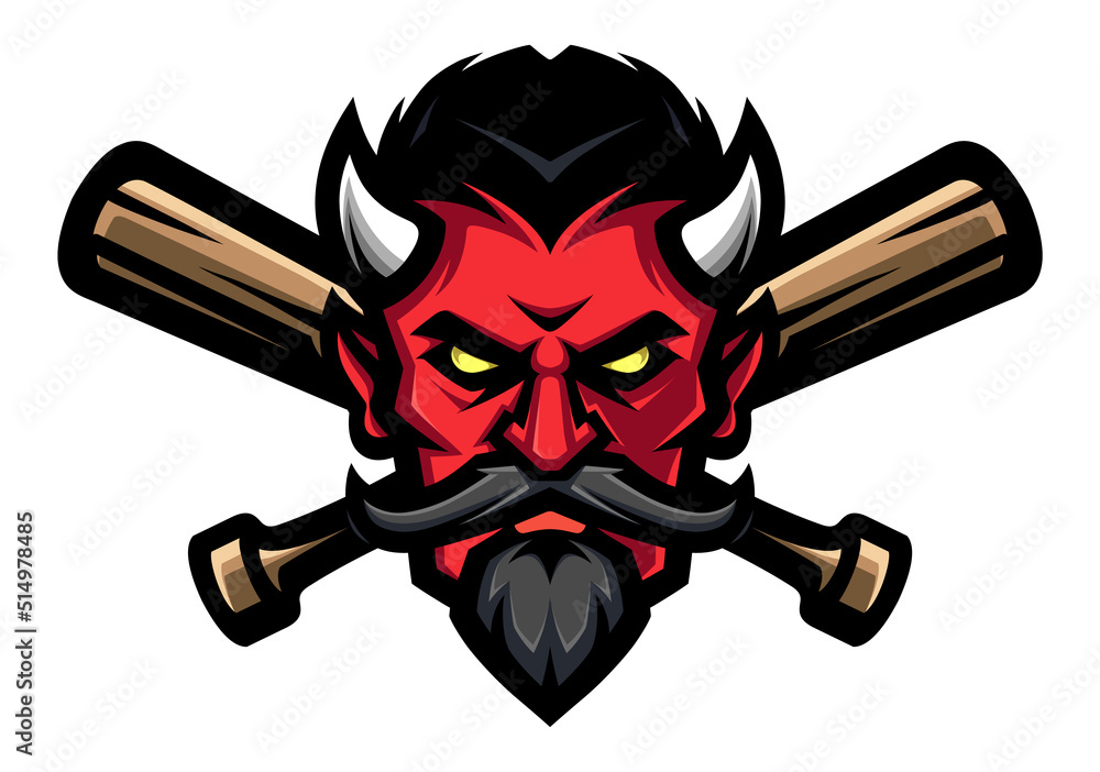 Logo demon, devil, Satan, monster, with crossed baseball bats ...