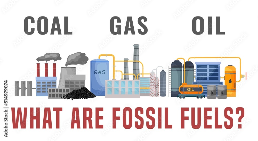 What are fossil fuels. Landscape vector illustration Stock Vector | Adobe Stock