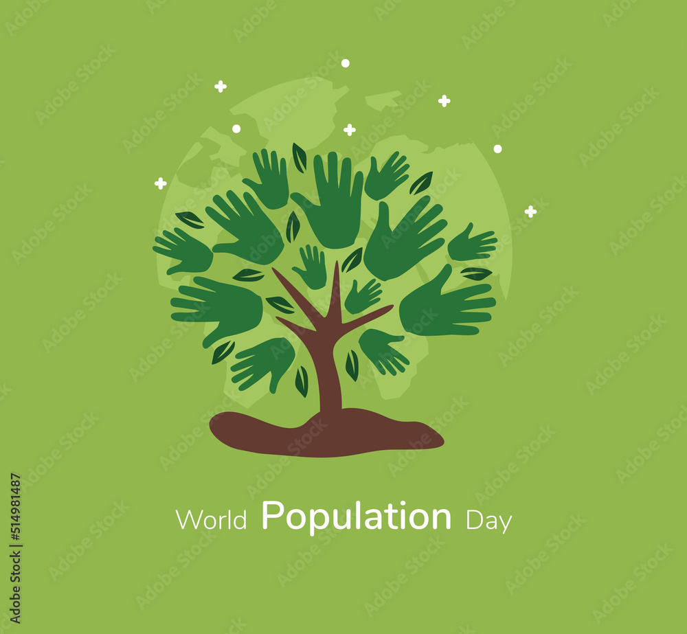 World population day banner with human hand tree Stock Vector | Adobe Stock