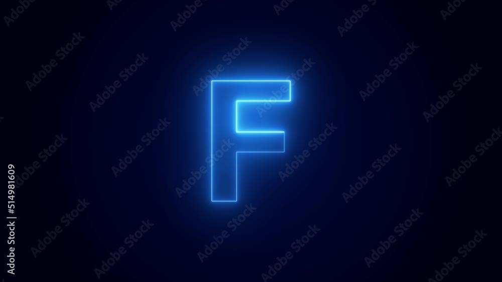 Animation Neon light blue color Alphabet F. Neon Glowing Symbol on ...