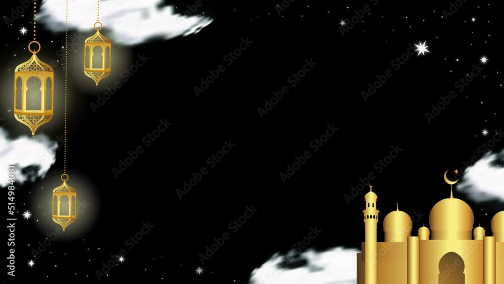 4K Beautiful Islamic frame Alpha background. Golden mosque and lantern ...