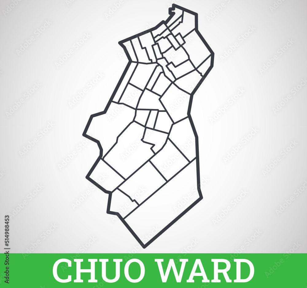 Simple outline map of Chuo Ward, Tokyo. Vector graphic illustration ...