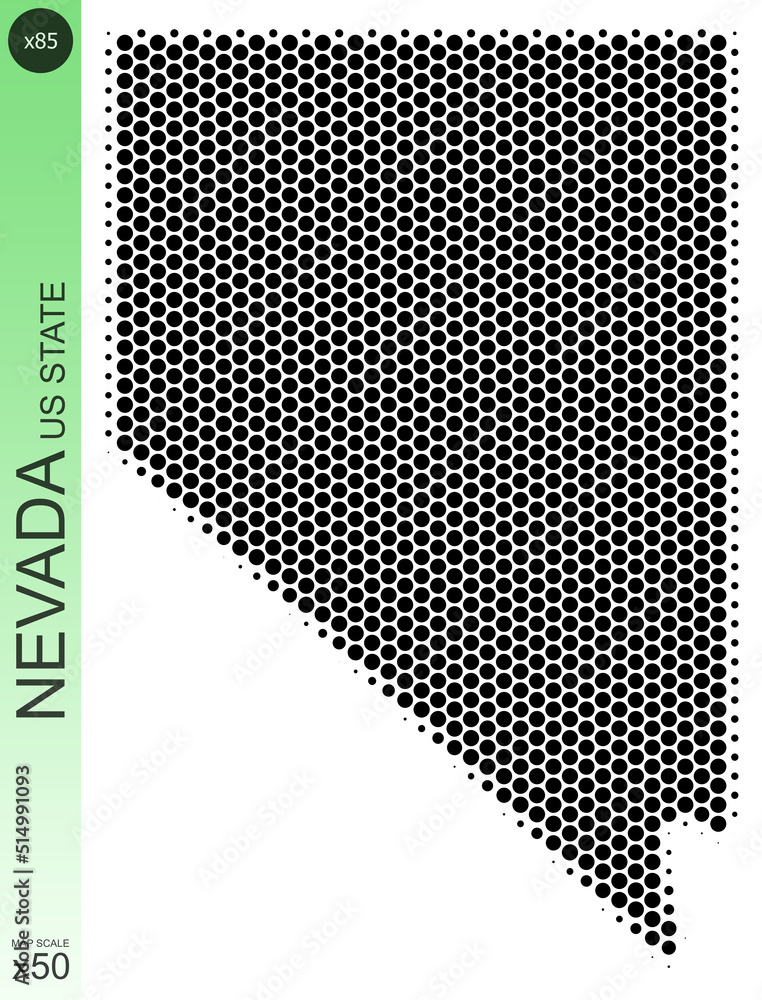 Dotted map of the state of Nevada in the USA, from circles, on a scale ...