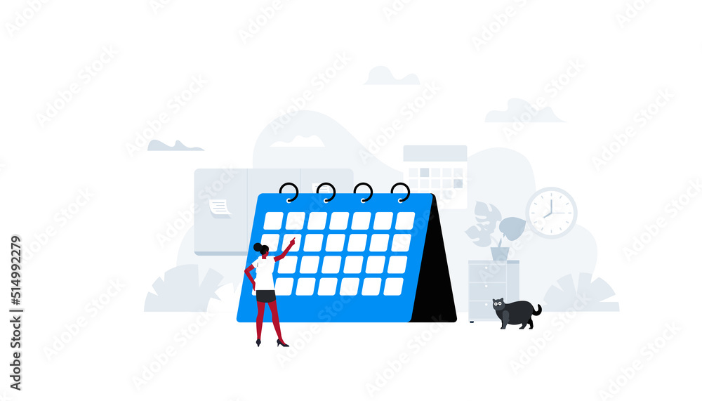 Conceptual schedule planning. Business woman organize project calendar ...
