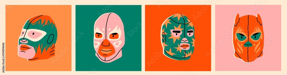 Various Lucha libre masks. Luchador colorful head set. Traditional ...