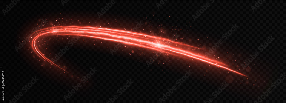 Glowing fire lines effect. Red, glittering magic red particles isolated ...