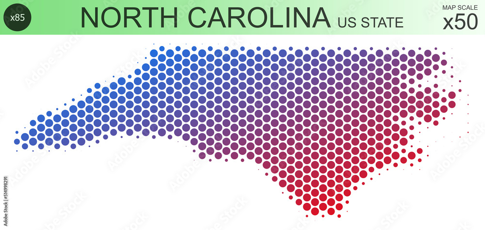 Dotted map of the state of North Carolina in the USA, from circles, on ...