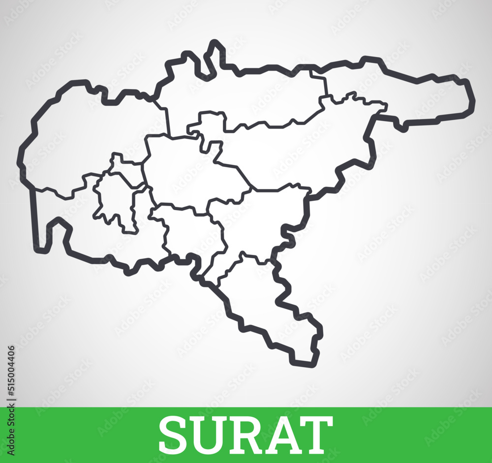 Simple outline map of Surat, India. Vector graphic illustration. Stock ...