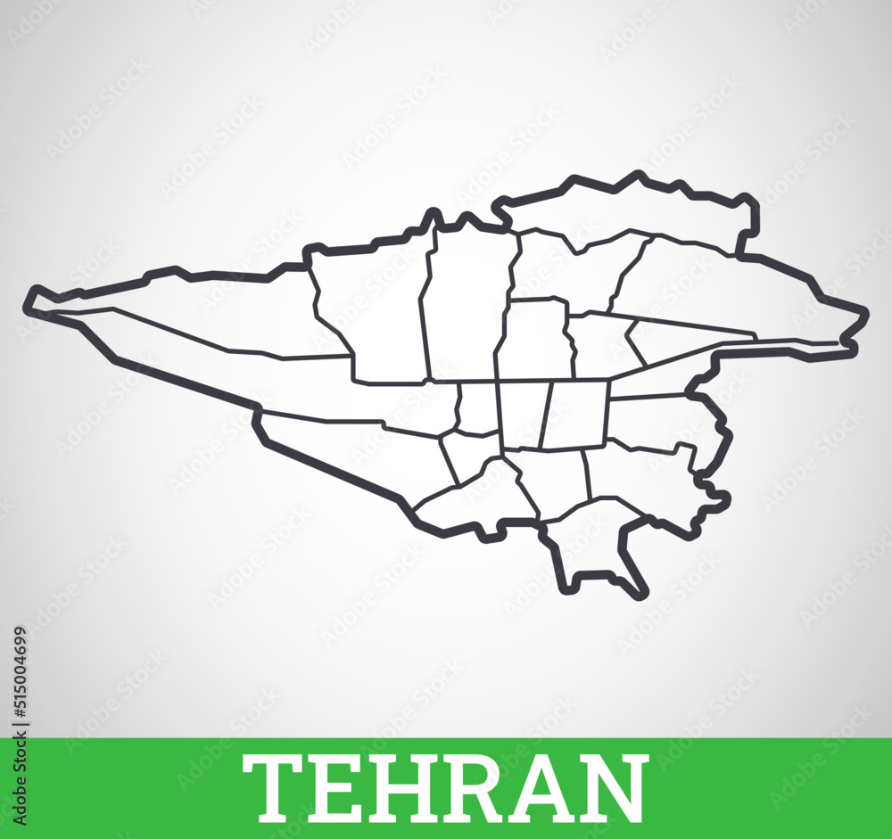 Simple outline map of Tehran, Iran. Vector graphic illustration. Stock ... Simple outline map of Tehran, Iran. Vector graphic illustration. Stock ...