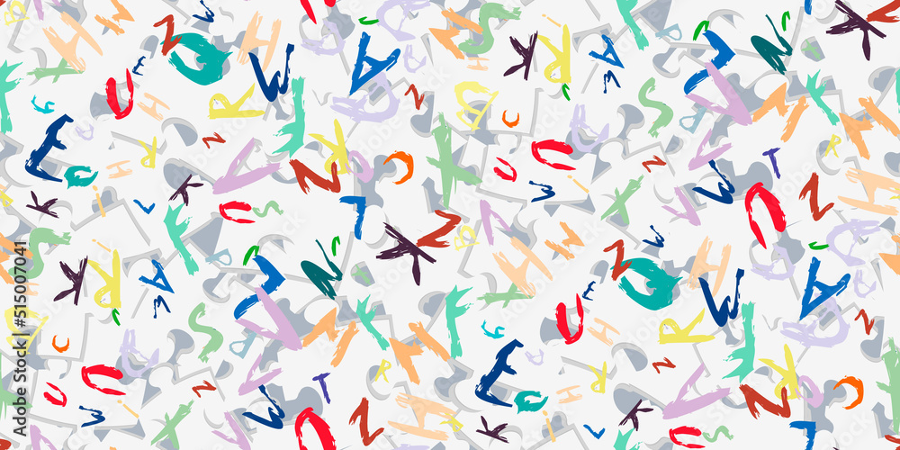 Color alphabet vector symbols. Seamless pattern of hand drawn brush ...