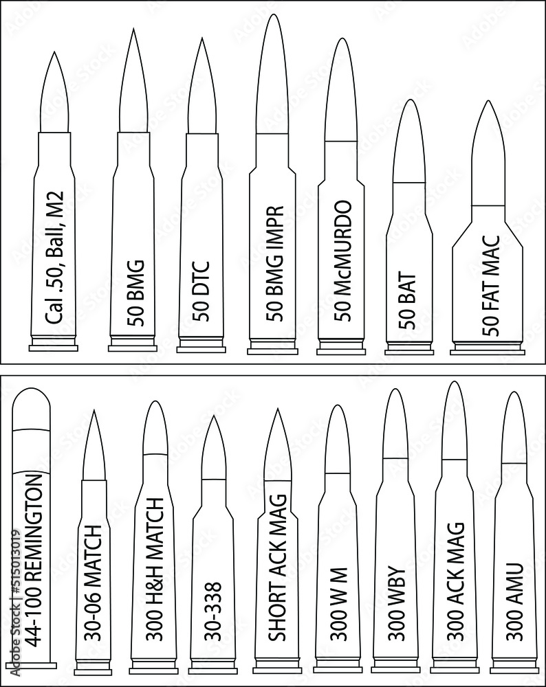 Set of Illustrations of bullets and cartridges in flat style. Design ...