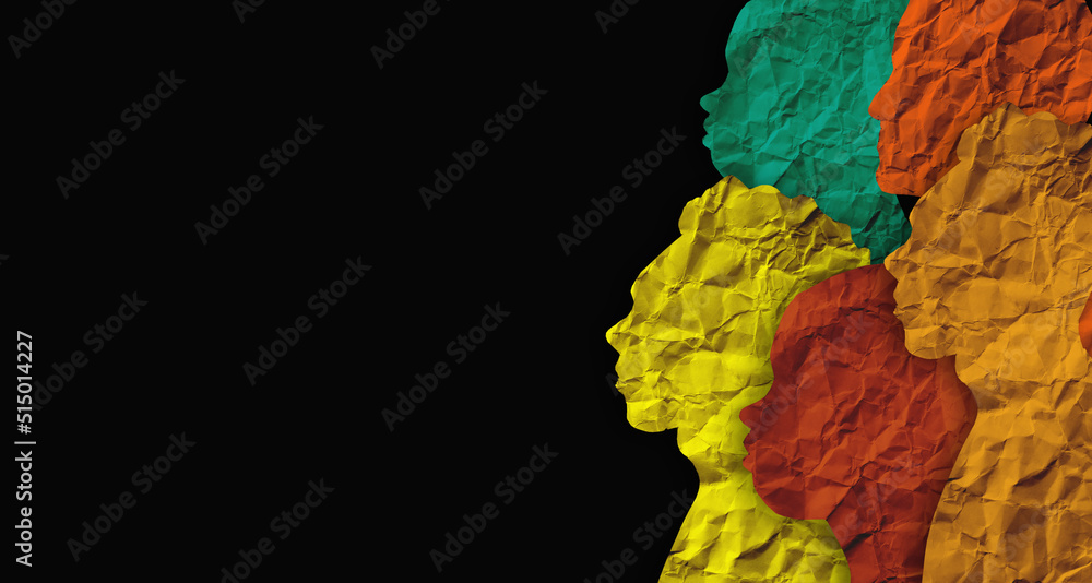 Human head silhouette with black background. People portrait with ...