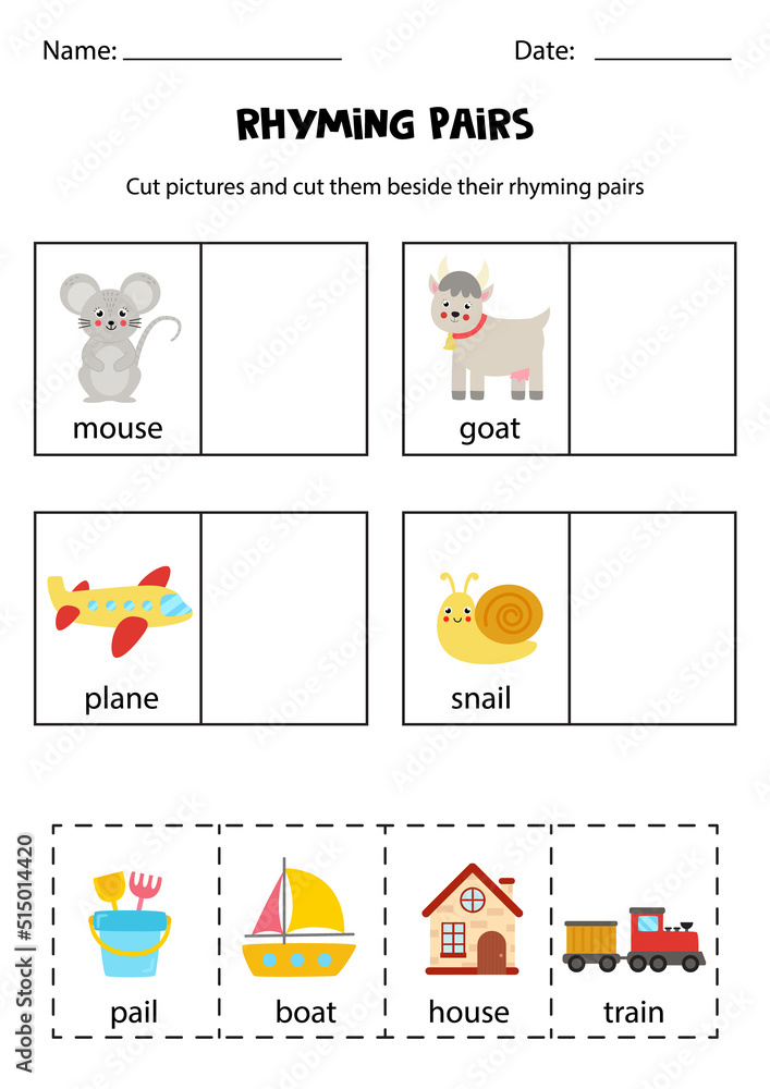 Cut And Paste Rhyming Worksheets