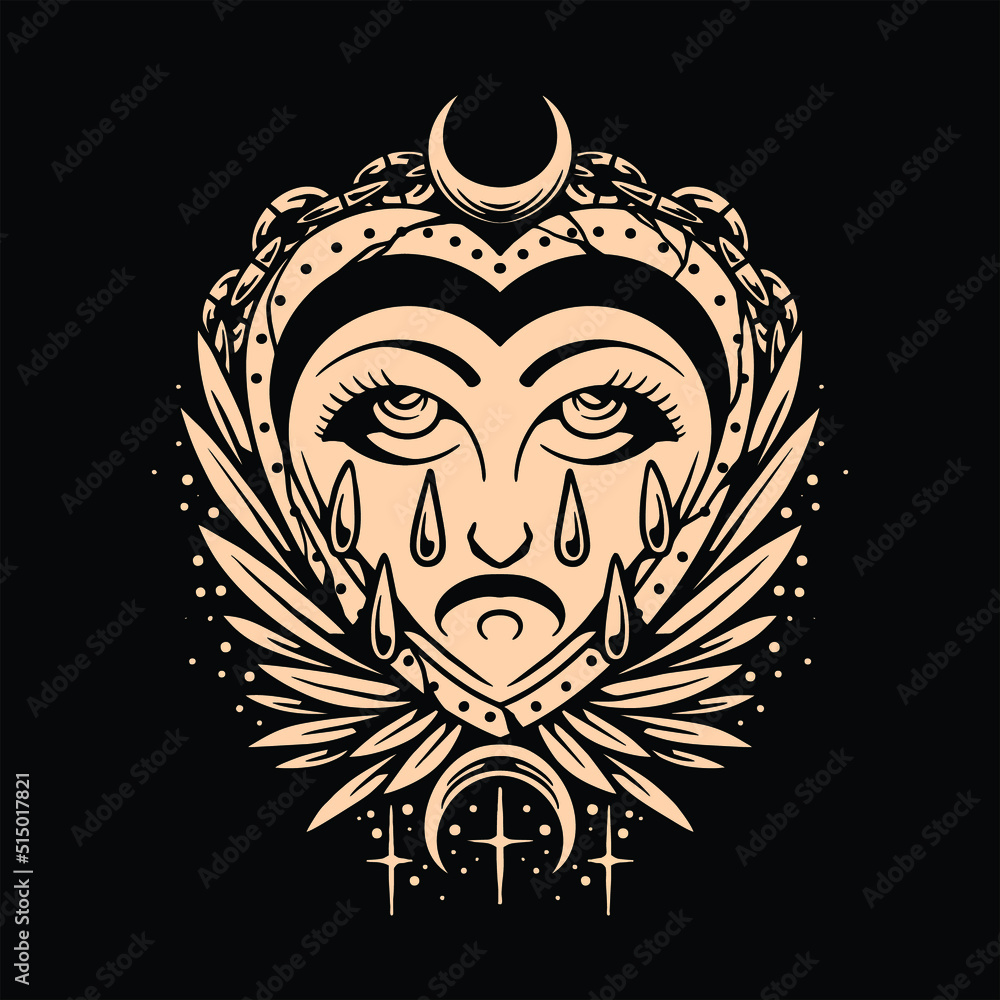 crying face tattoo vector design Stock Vector | Adobe Stock