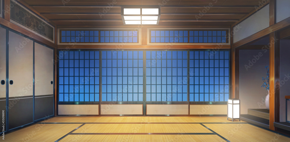 Japanese Traditional Interior - Midnight and turn on the light, 2D ...