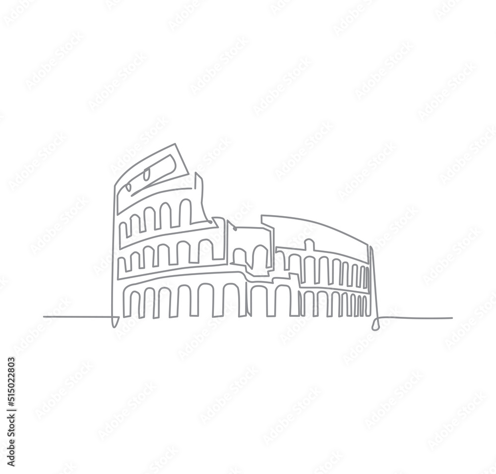 Continuous line art of Colosseum amphitheater landmark. Historical ...