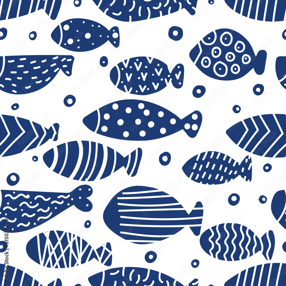 Cute simple fish. Kids background. Seamless pattern..Can be used in ...