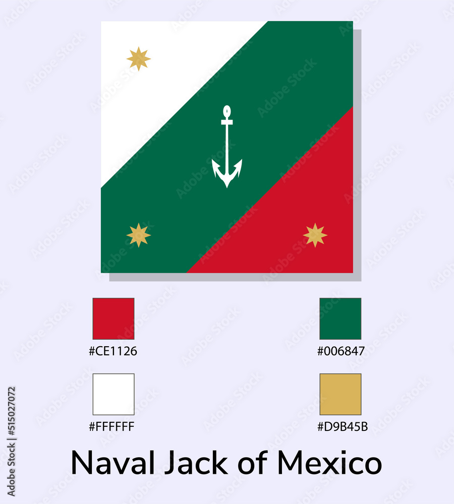 Vector Illustration of Naval Jack of Mexico flag isolated on light blue ...