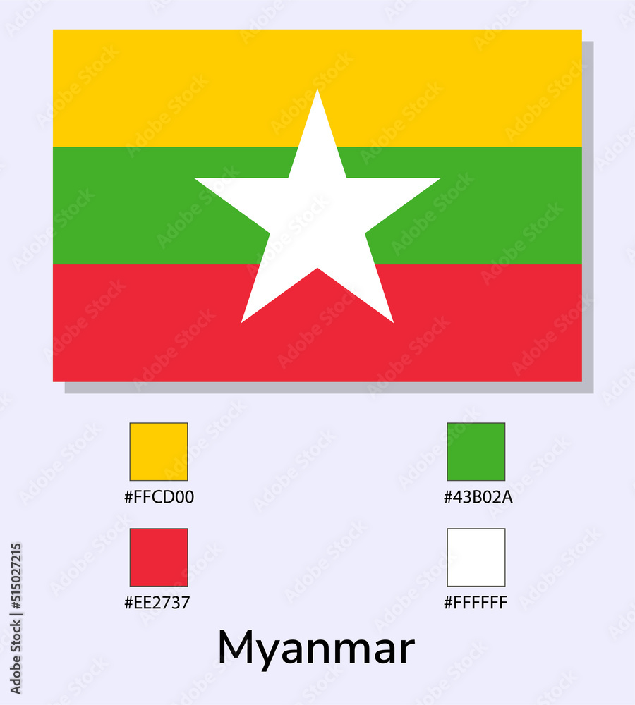 Vector Illustration of Myanmar flag isolated on light blue background ...