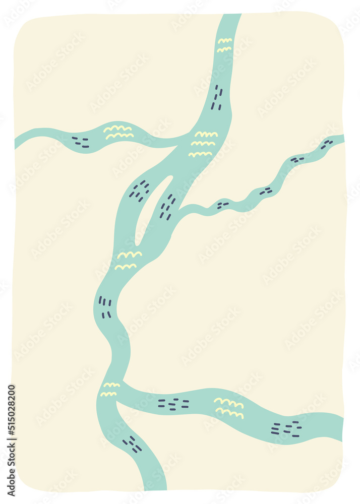 Landscape cartography of the river. Doodle hand drawn vector clipart ...