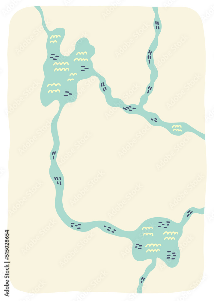 Landscape cartography of the river. Doodle hand drawn vector clipart ...