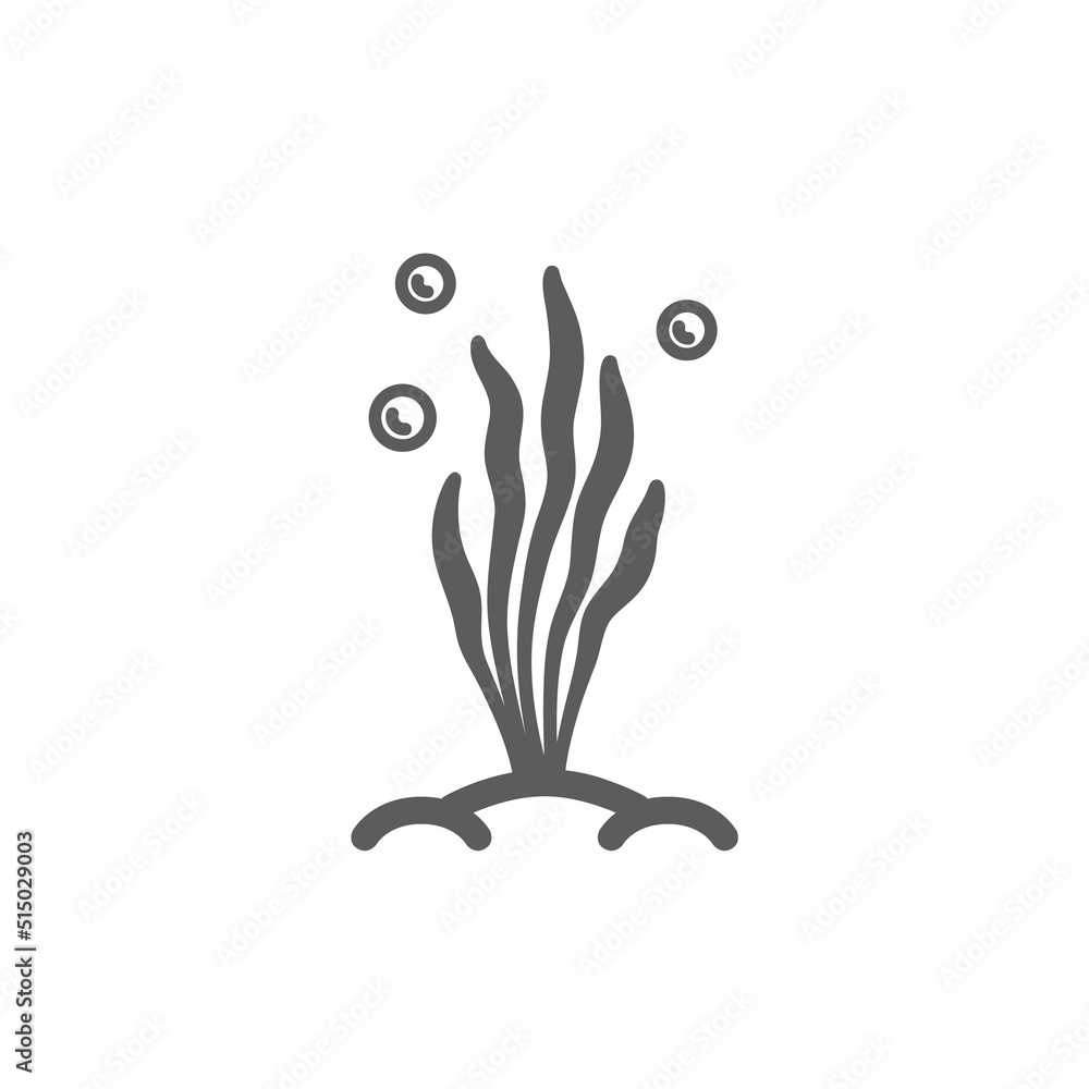 Vector linear aquarium algae with bubbles icon. Isolated black ...