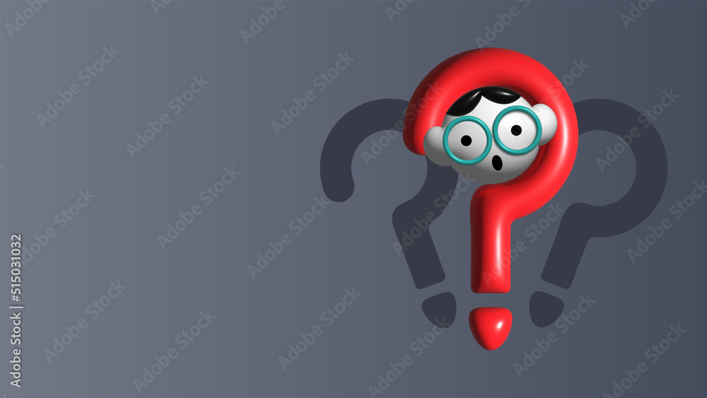 Question mark with a surprised face in glasses with 3d effect, the ...