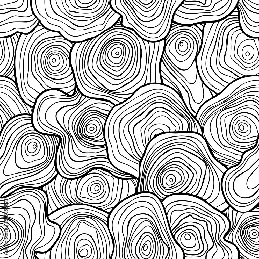 Abstract tree trunk concentric wavy rings seamless pattern. Wood cuts ...